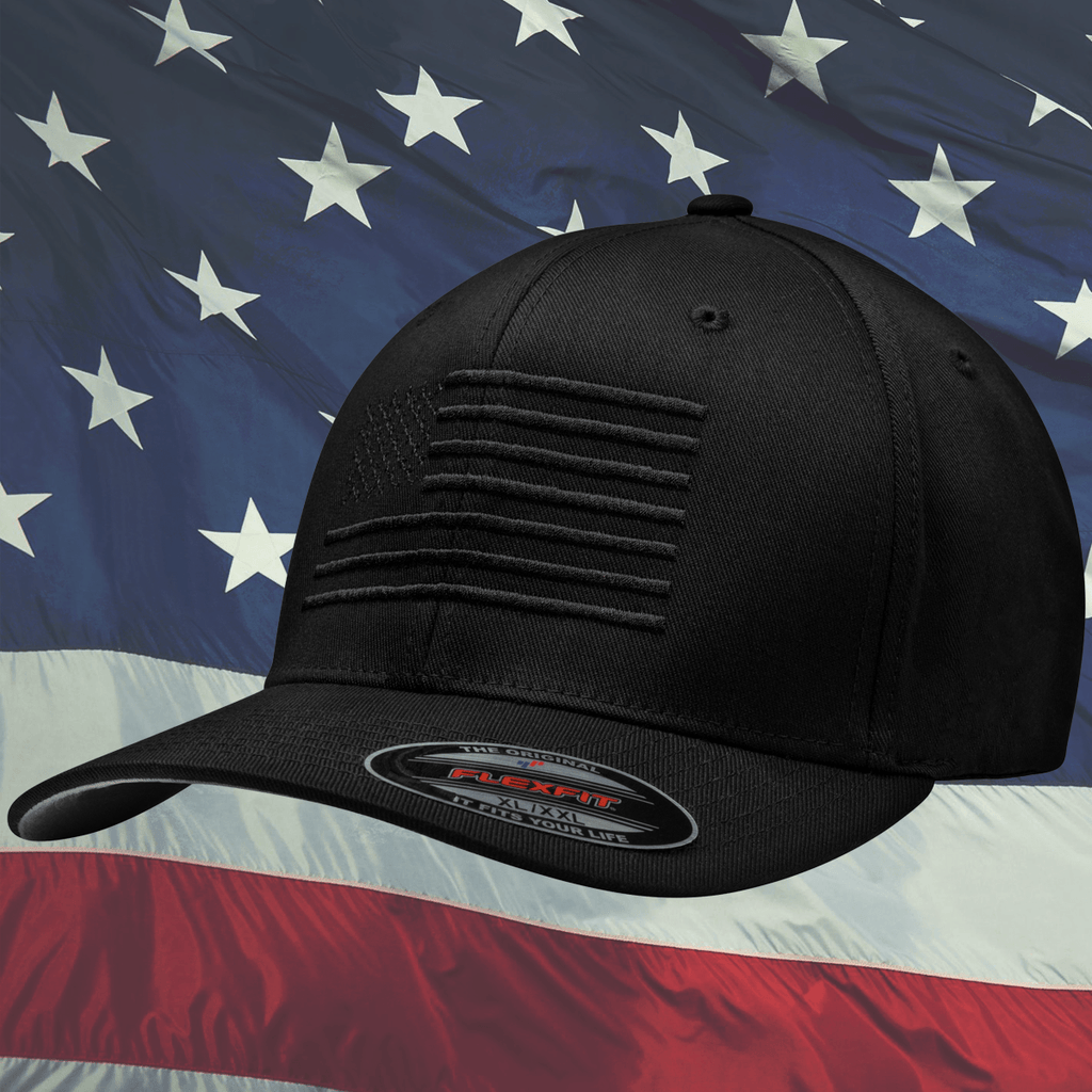 The Ultimate Black American Flag Hat - The Blackout FlexFit – Eagle Six ...